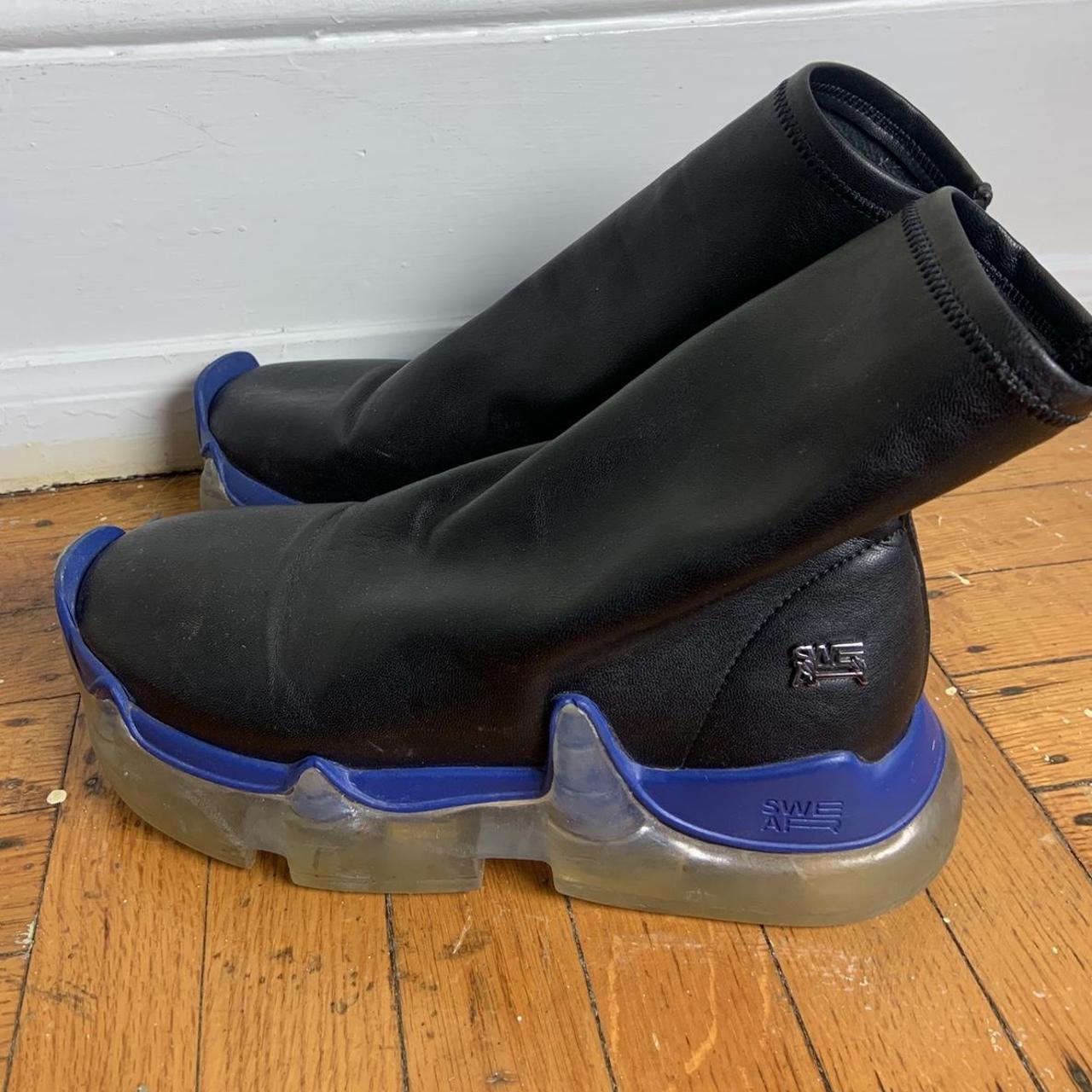 Swear London Women's Black and Blue Boots | Depop