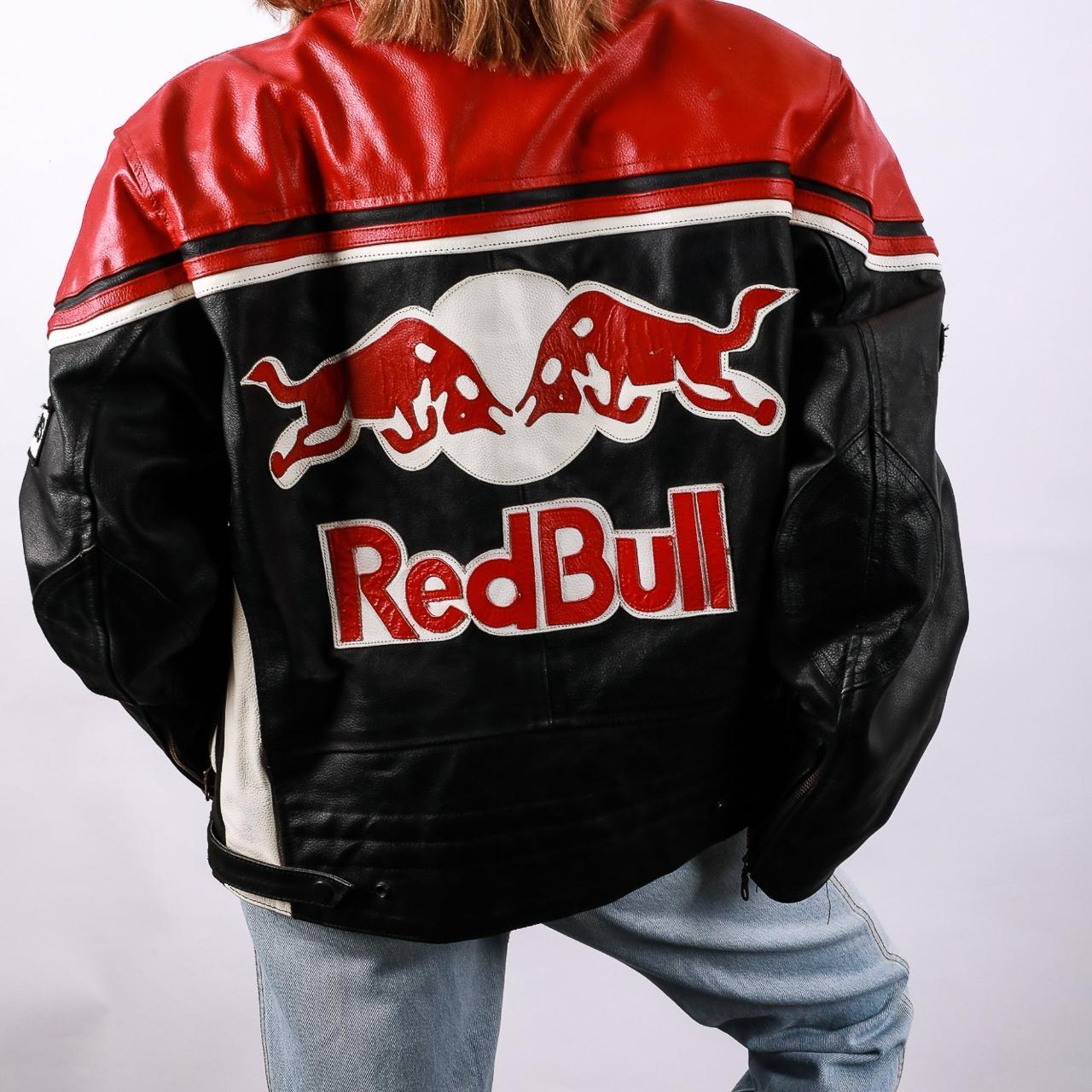 Vintage Red BuLL Biker Leather Jacket in Black... - Depop