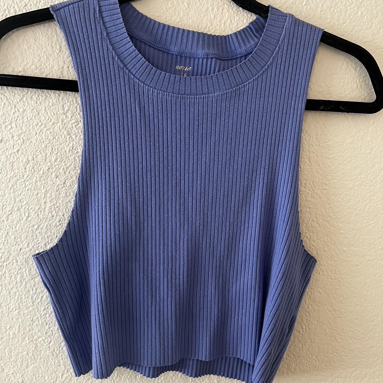 Periwinkle Cut Off Crop Top Tank Size L Brand: Aerie - Depop