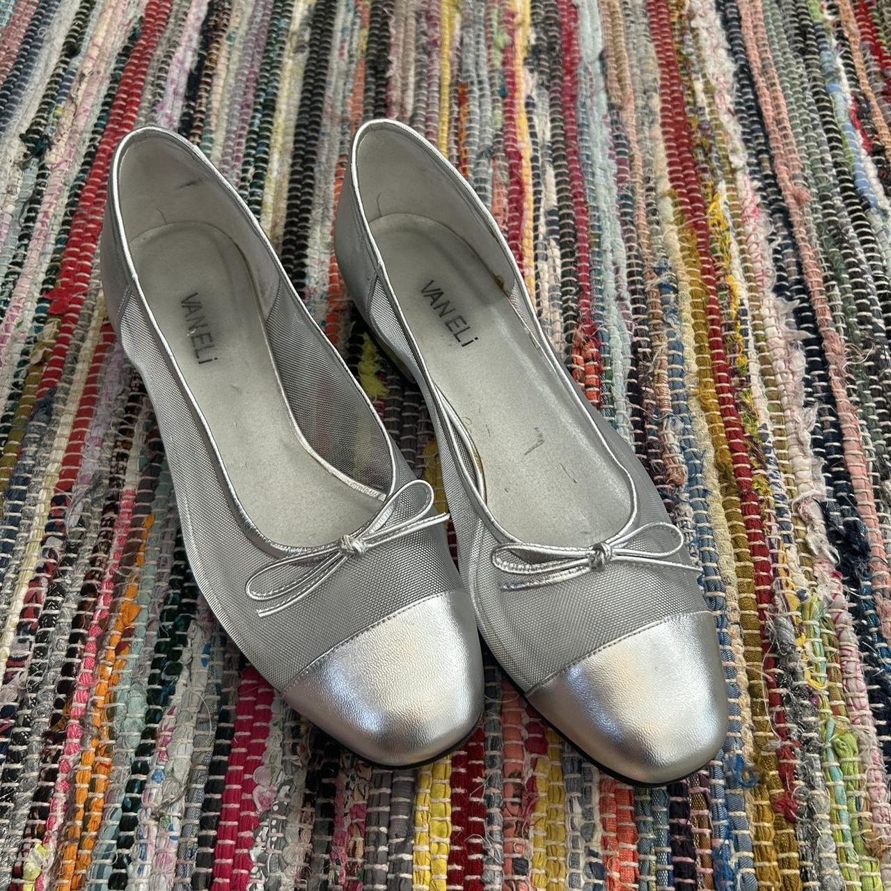 Vaneli metallic silver ballet slip on flats with... - Depop