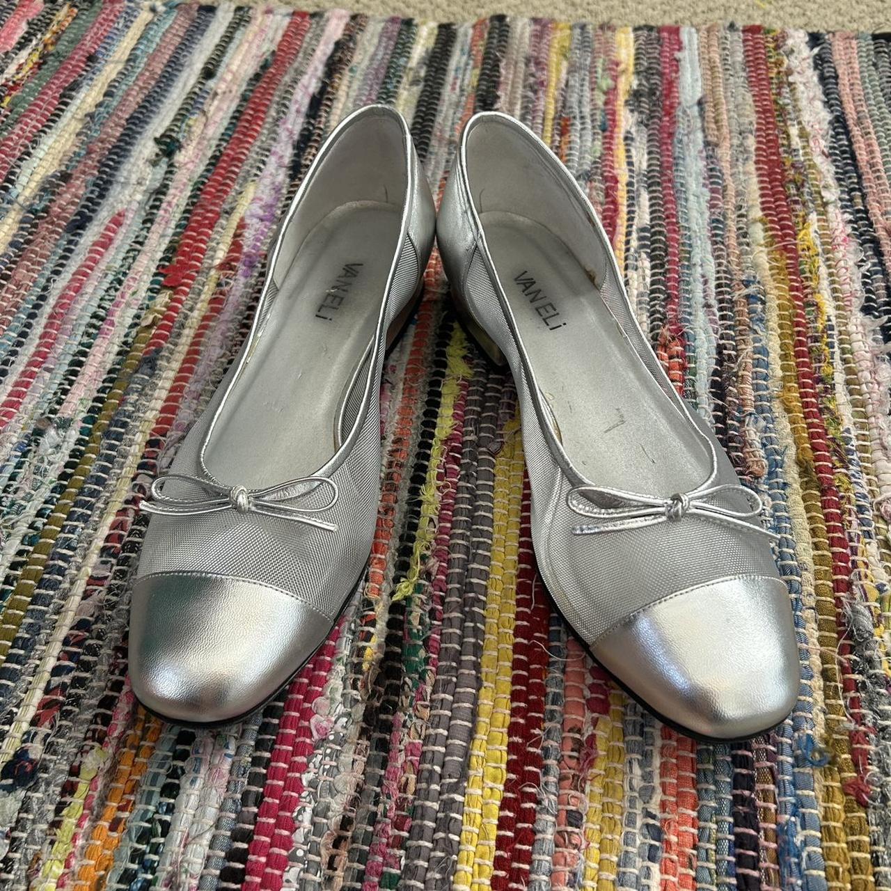 Vaneli metallic silver ballet slip on flats with... - Depop