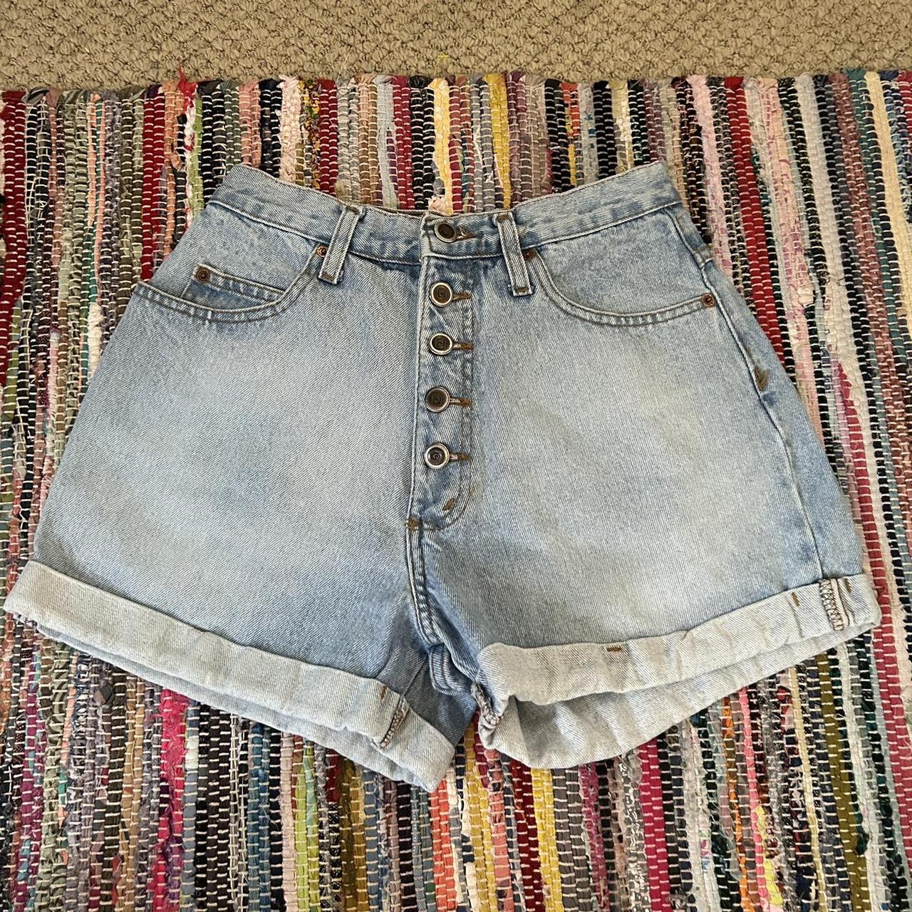 Lei high-rise button, fly light wash denim shorts.... - Depop