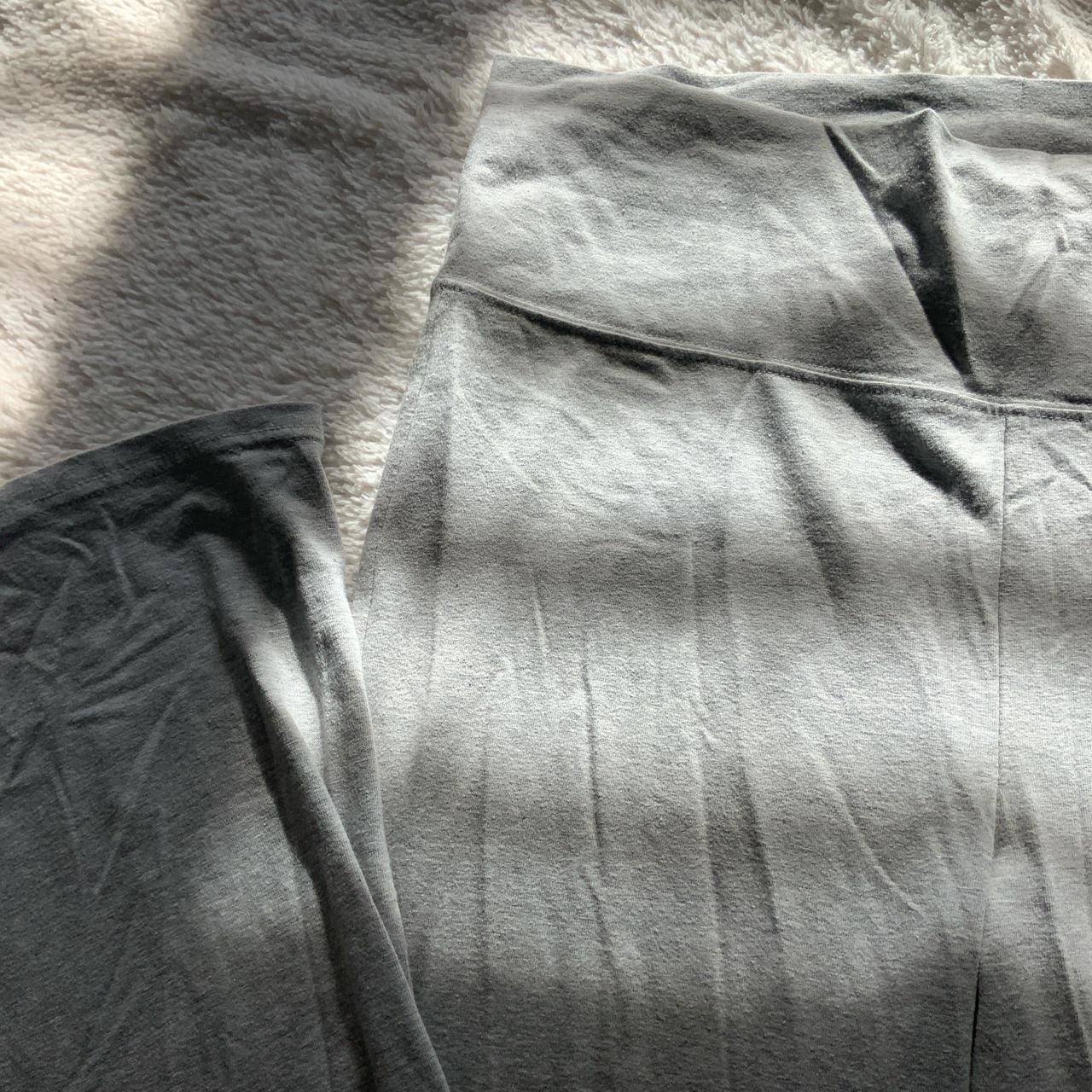 Grey folded waist flared leggings, stretchy comfy... - Depop