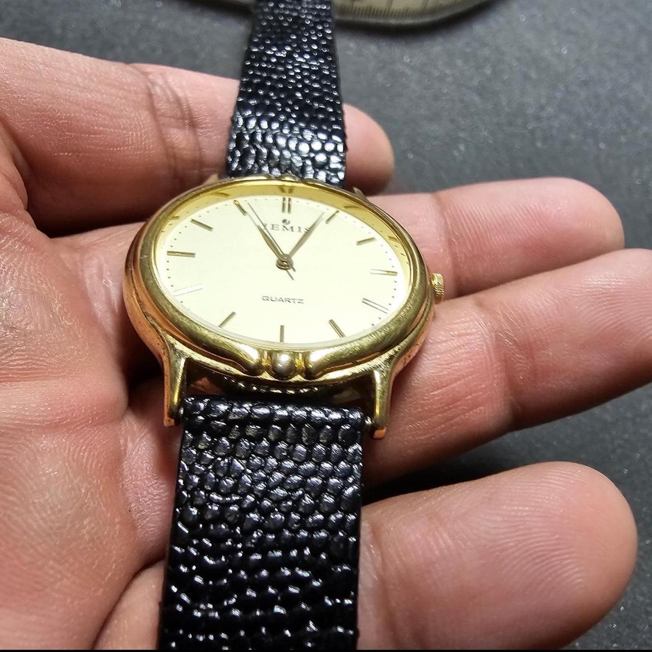 Vintage Jemis Mens Quartz Watch Gold Tone Black... - Depop