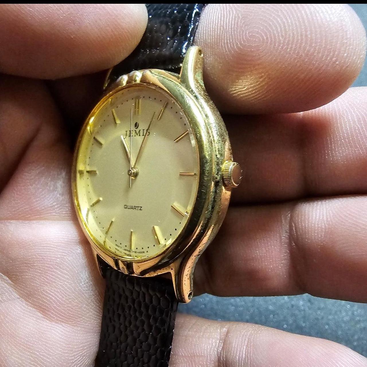 Vintage Jemis Mens Quartz Watch Gold Tone Black... - Depop