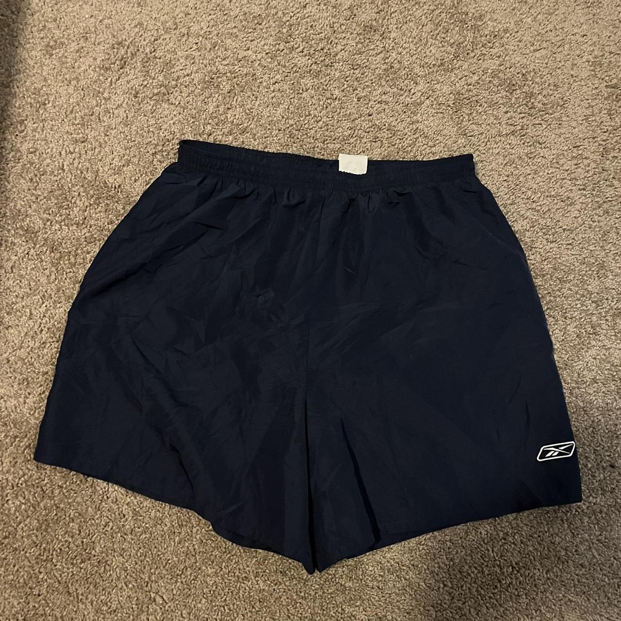 Vintage Reebok Men’s Navy Running Shorts Size L - Depop