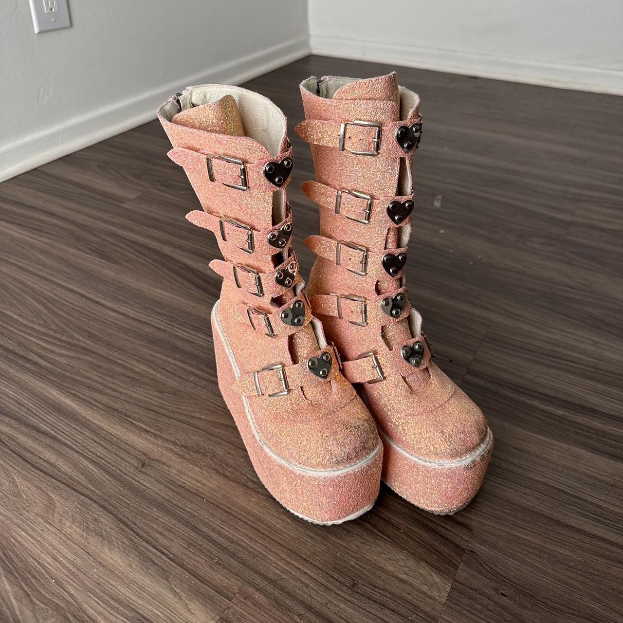 pink off brand platform Demonia’s worn a few times... - Depop