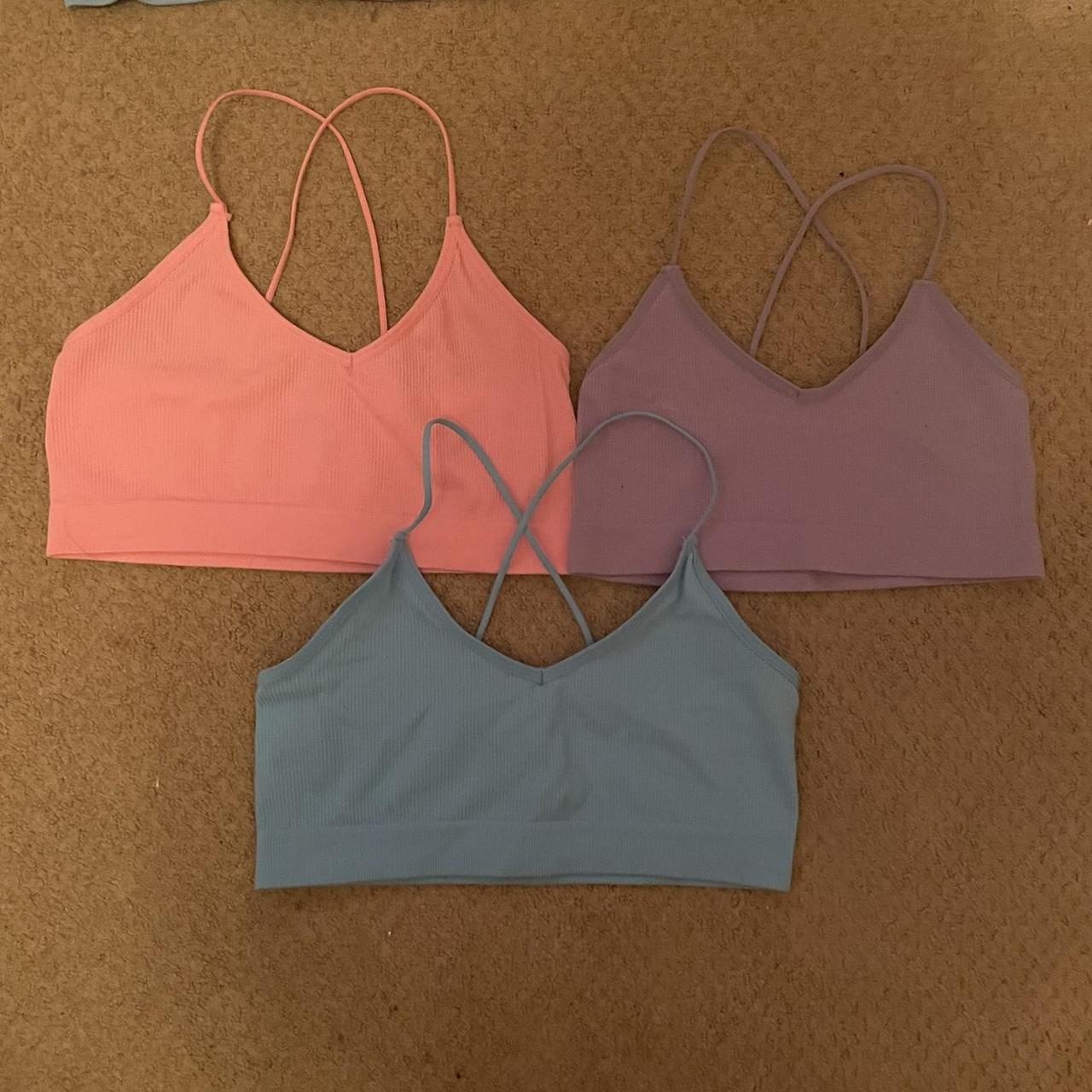 3 seamless top/bra pack blue, pink, and purple never... - Depop