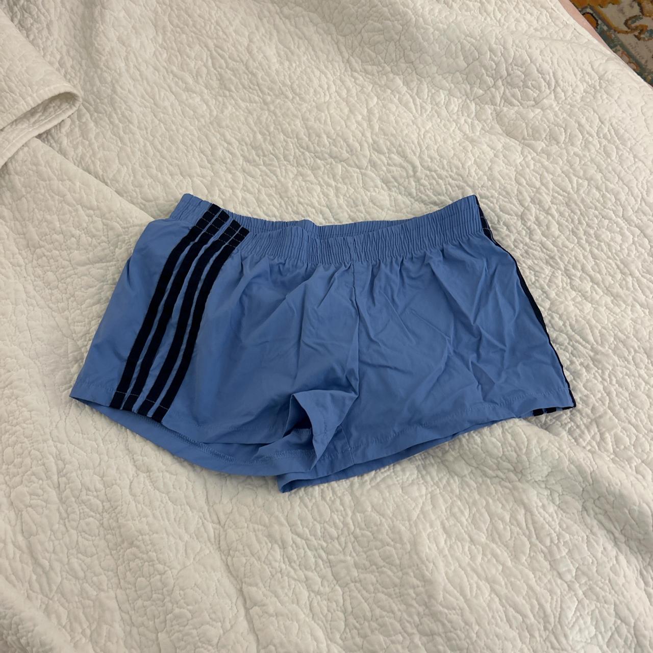 edikted blue micro shorts with black stripes size... | Depop