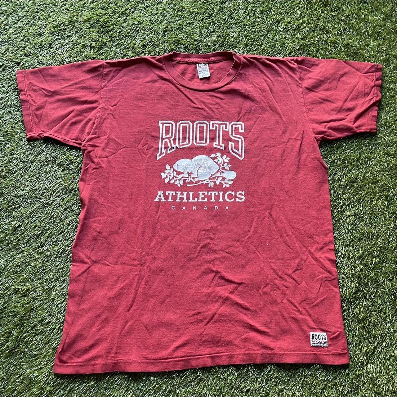 Roots Men's Red and White T-shirt | Depop