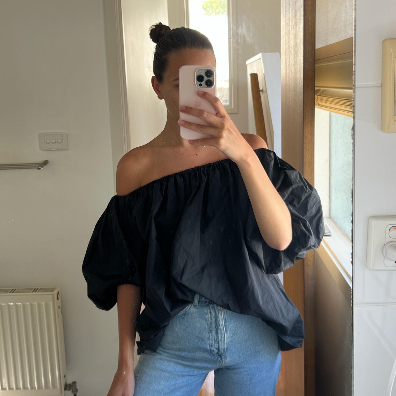 COS off the shoulder top Elasticated puff sleeves... - Depop