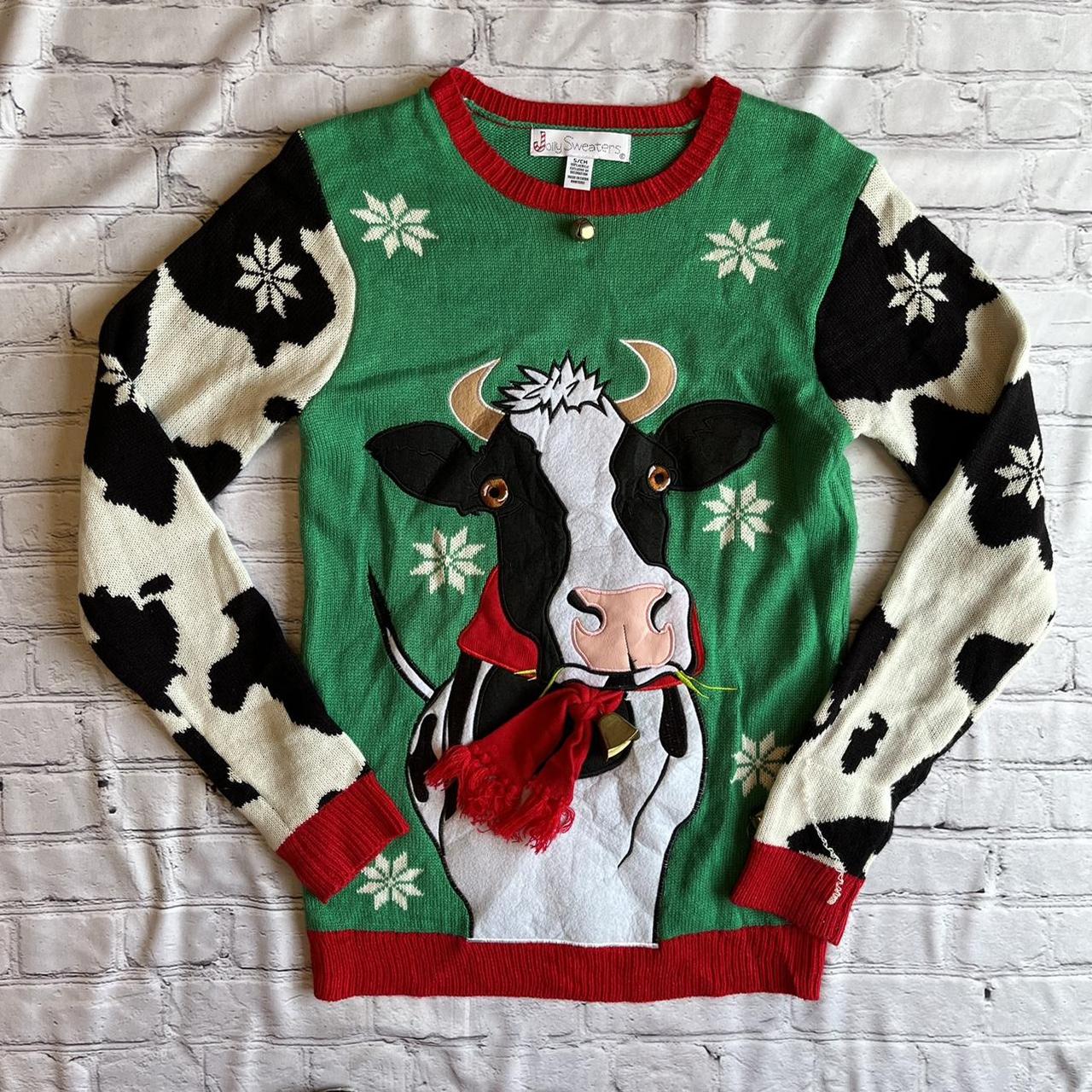 Jolly Cow Bell Christmas Sweater Knit Small #Cal... - Depop