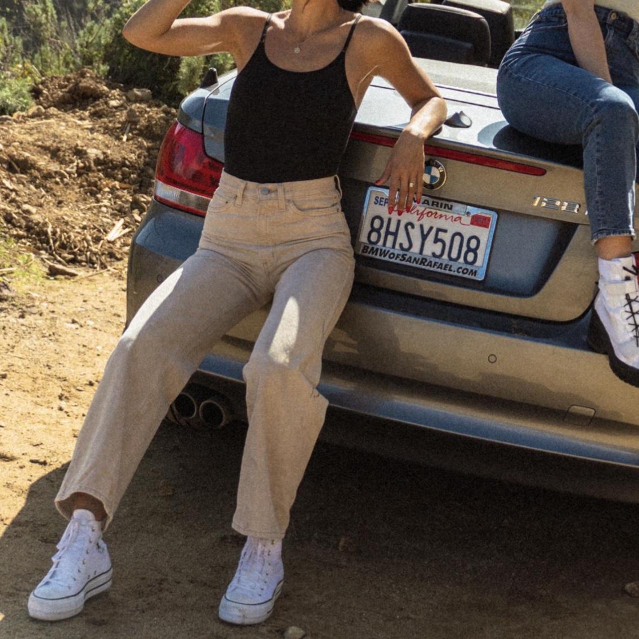 BDG High + Wide High rise cream denim pants Wide leg... - Depop