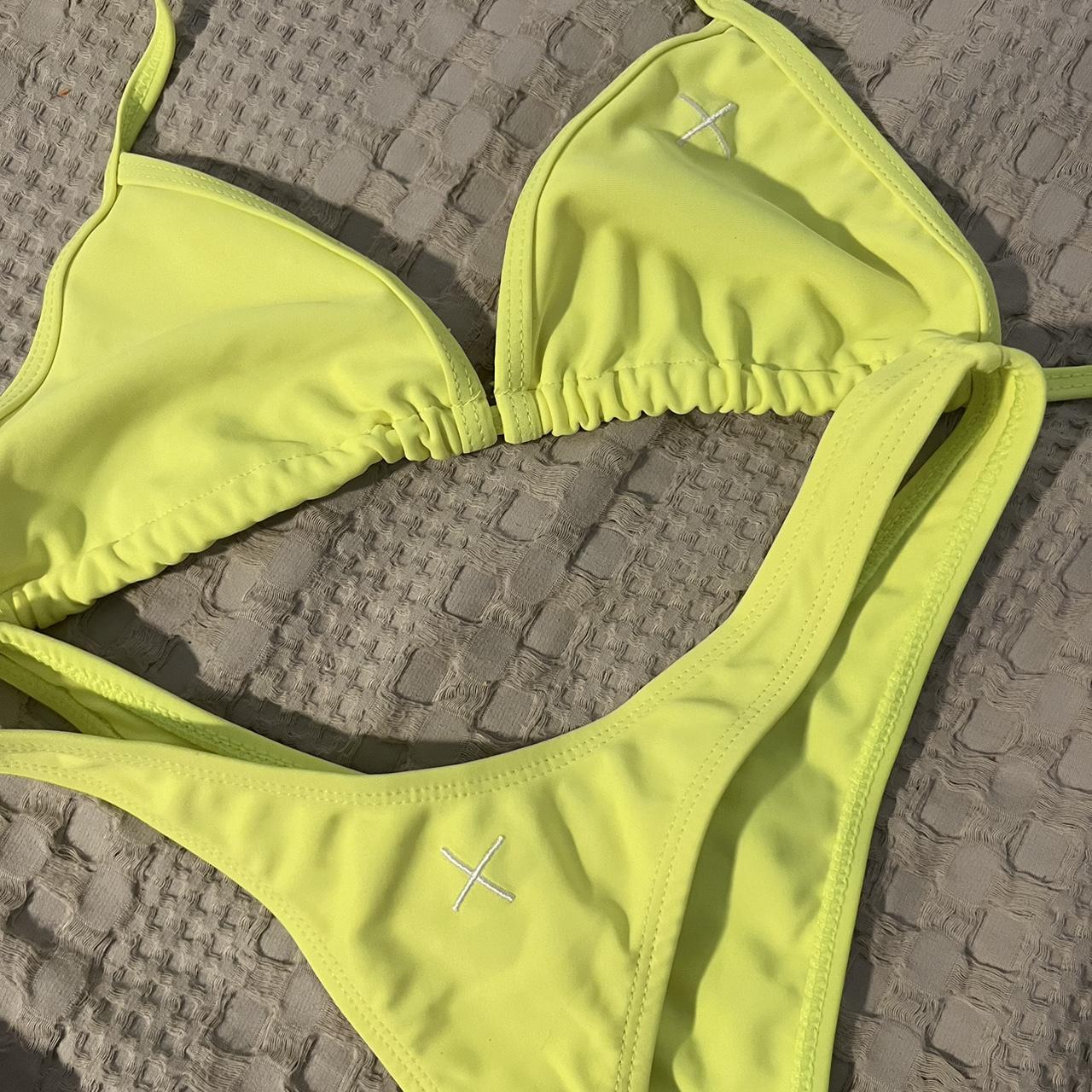 Neon yellow BoutineLa Bikini Top small Bottoms medium - Depop