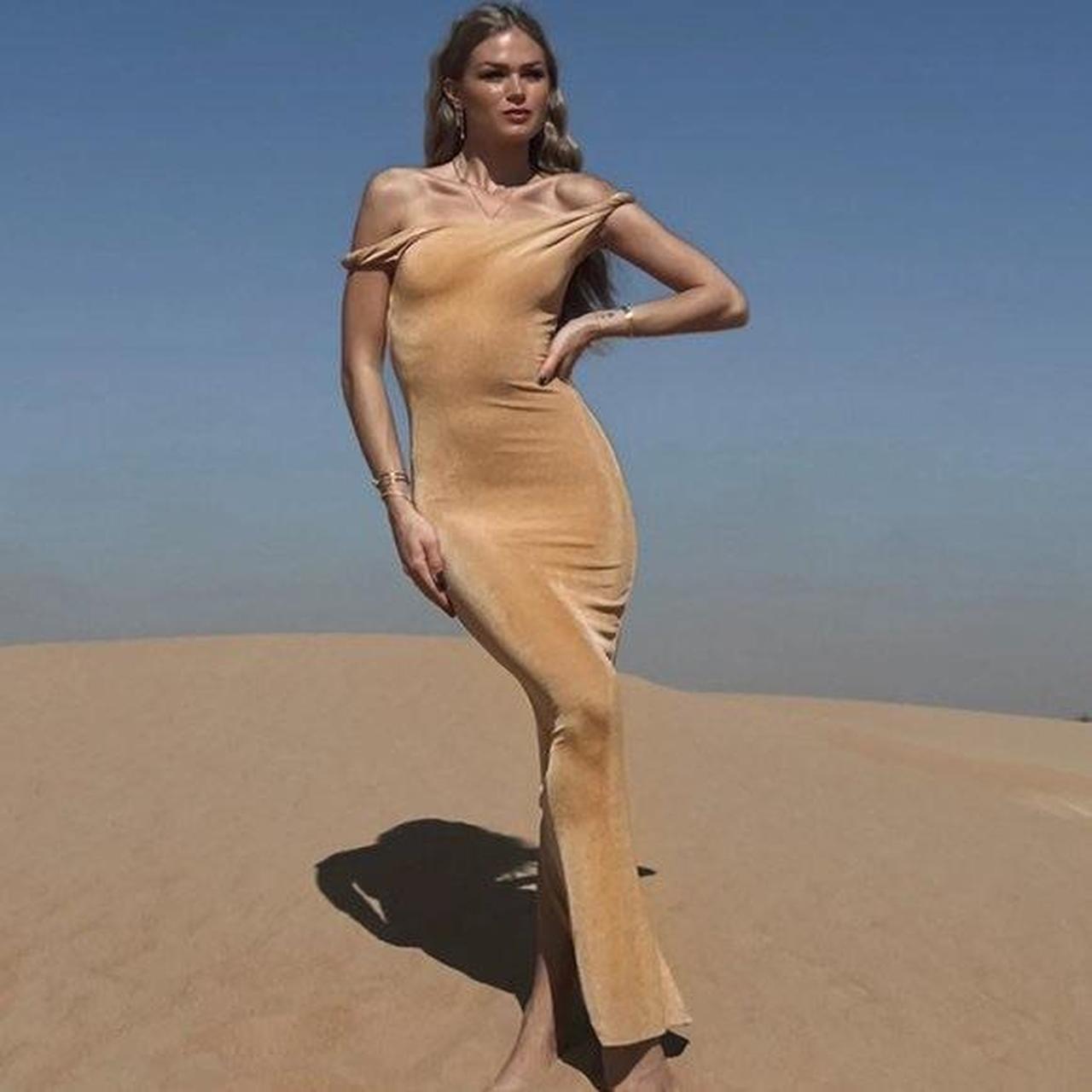 JOHANSEN POPPY DRESS GOLD - Depop