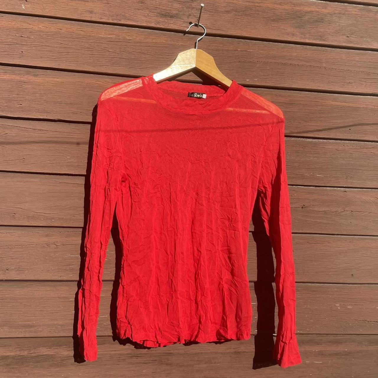 Red mesh long sleeved top Size M or 10-12 - Depop