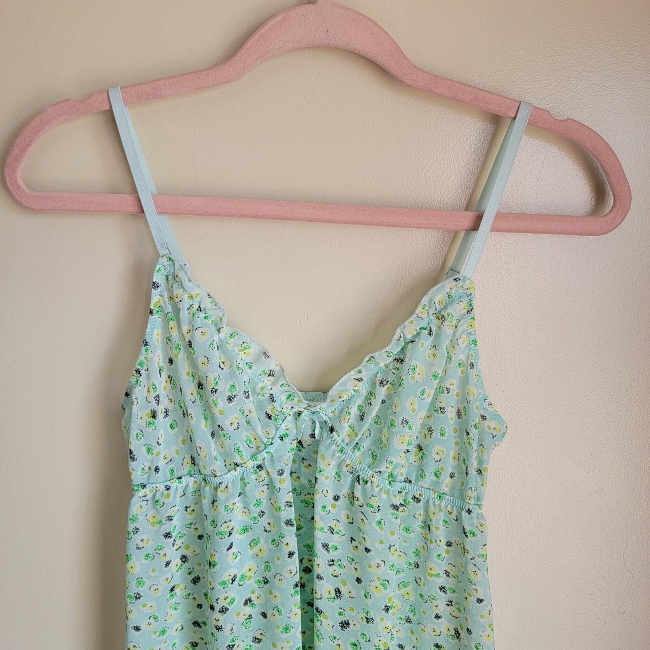Light Green Floral Soft Girl Cottage-core Sheer Slip... - Depop