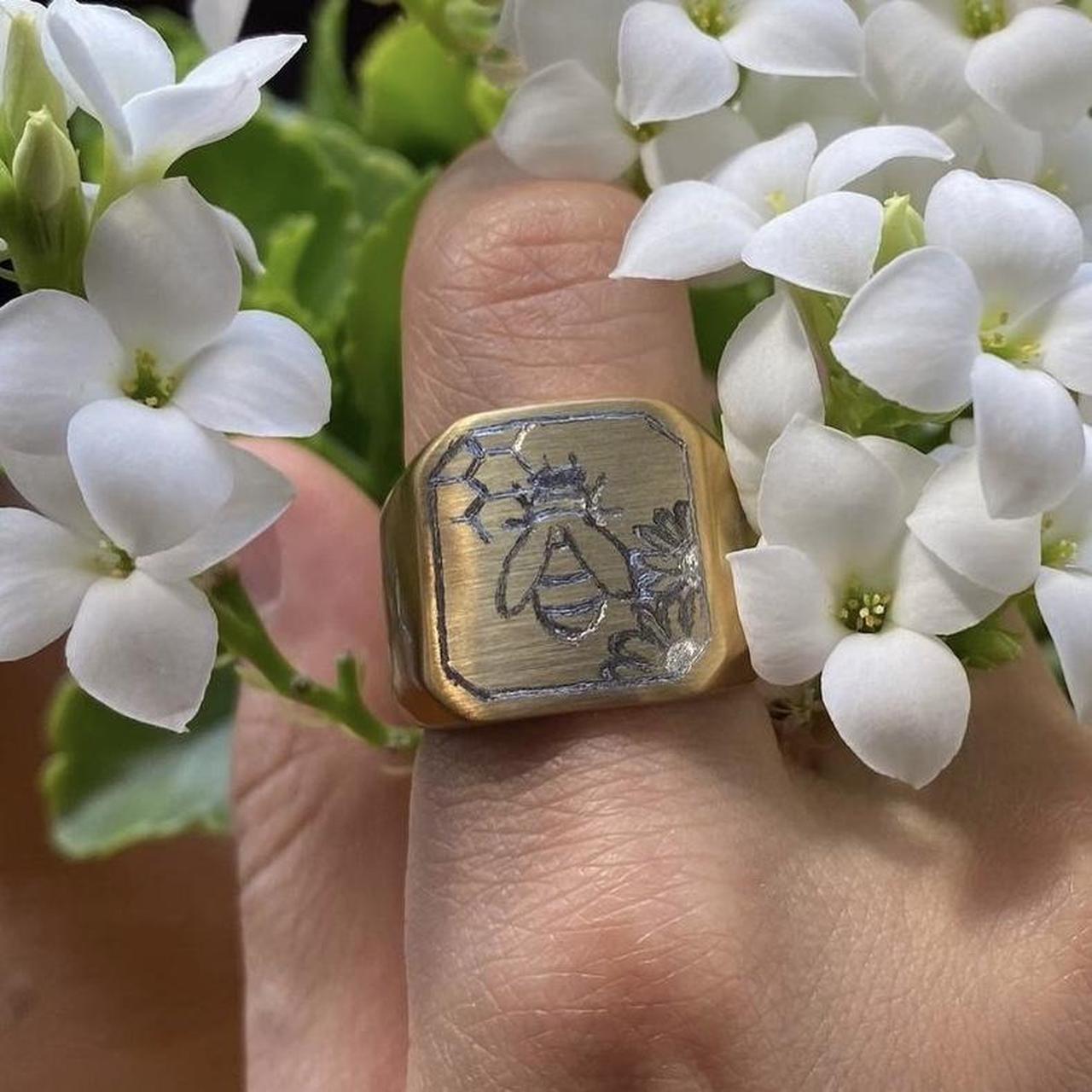 🐝 HIVE MIND 🐝 Hand engraved gold stainless steel... - Depop