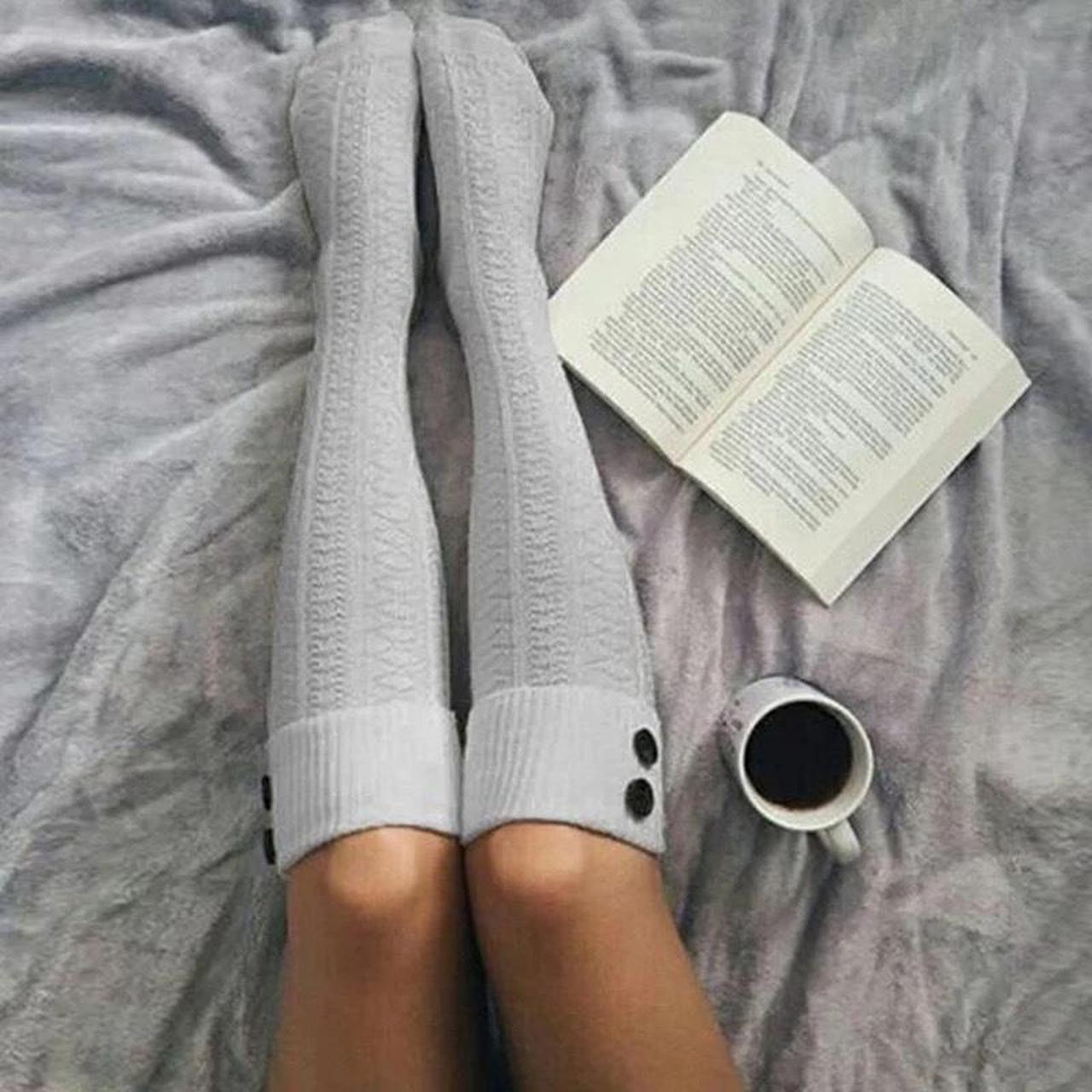 Grey Cute as A Button Leg Warmer Long Socks - Depop
