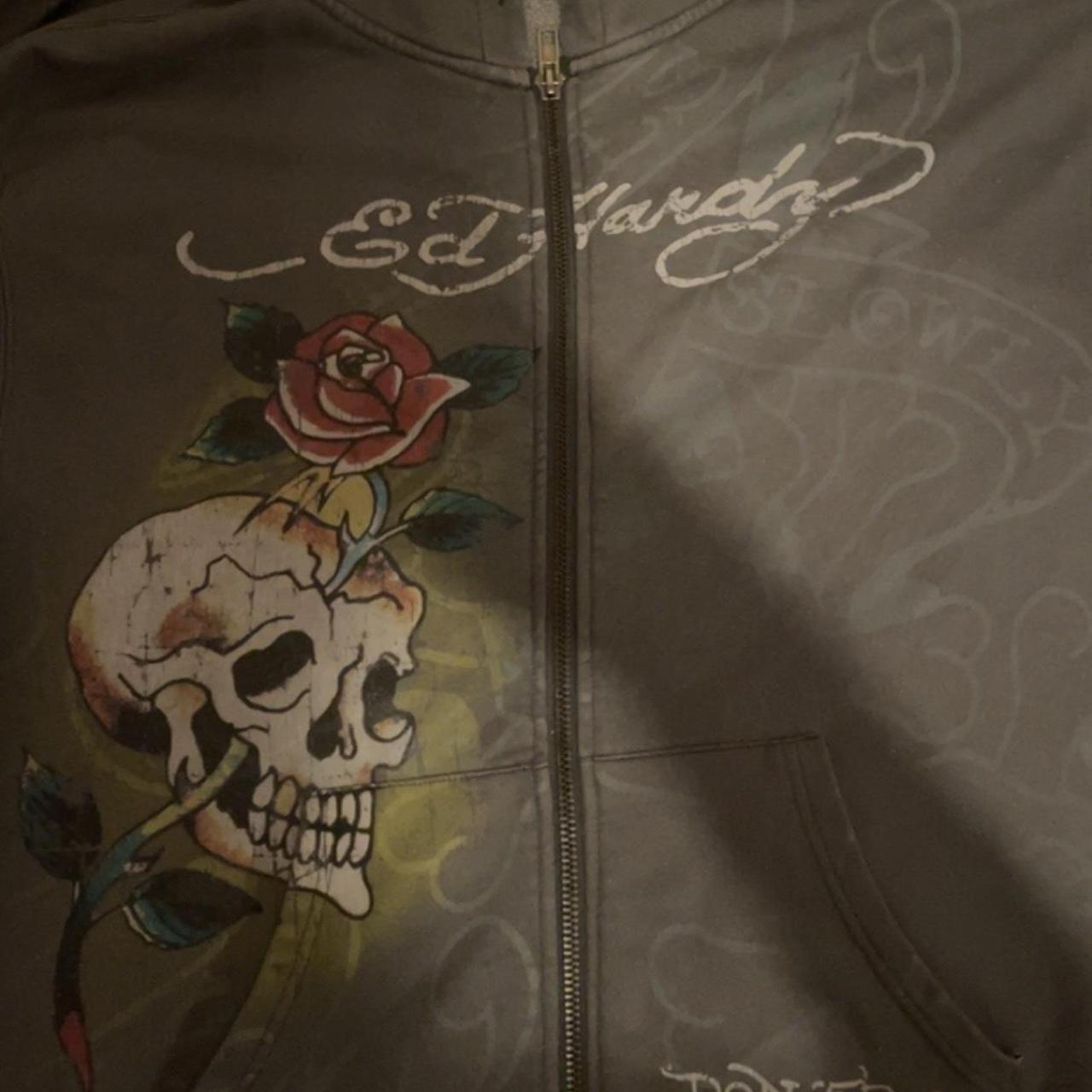 Grey Ed Hardy hoodie Slightly worn Bought from... - Depop