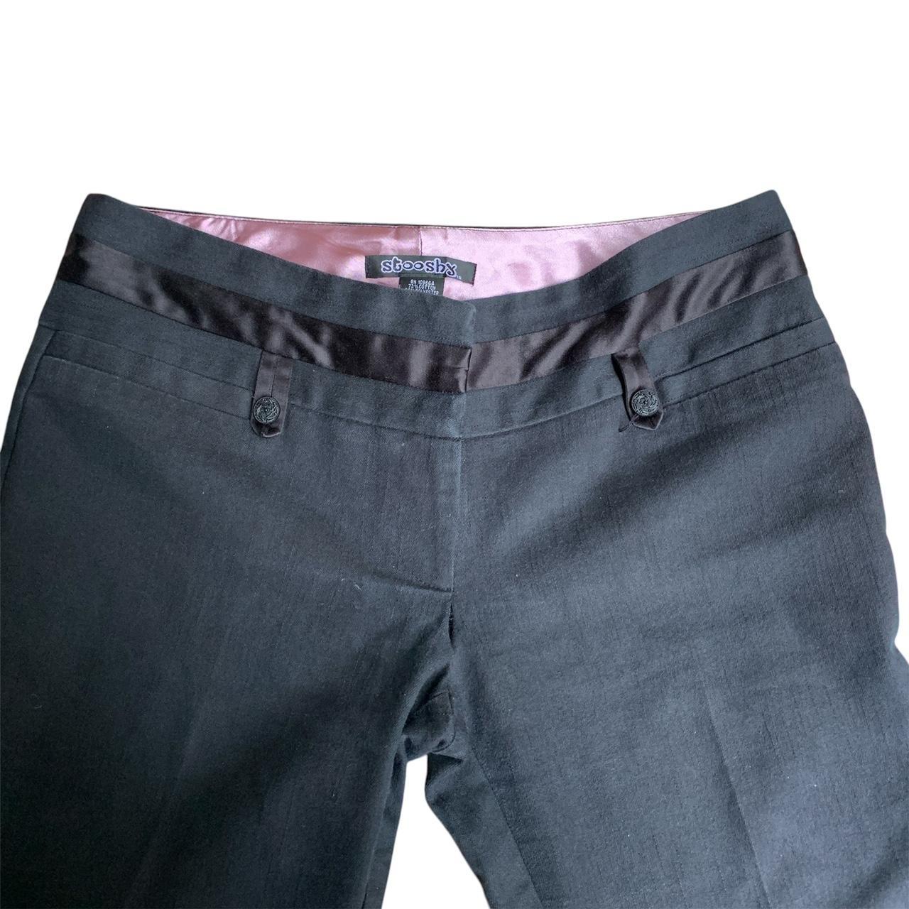 Stooshy black straight leg trousers with satin band... | Depop