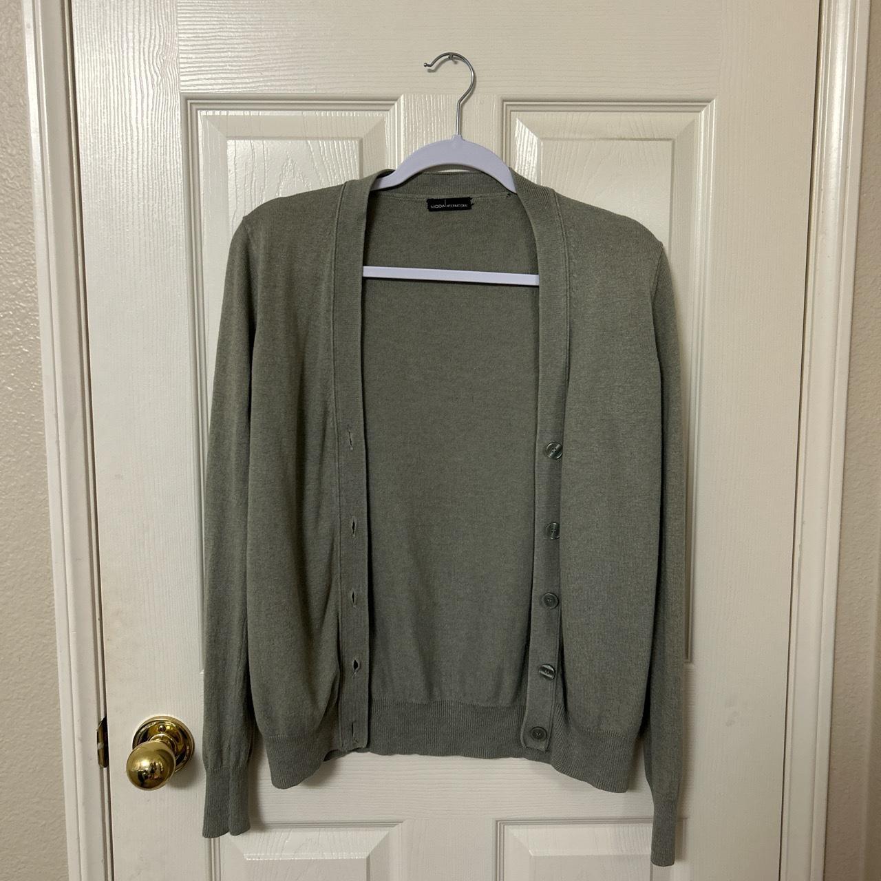 sage green cardigan with buttons size: small no... - Depop
