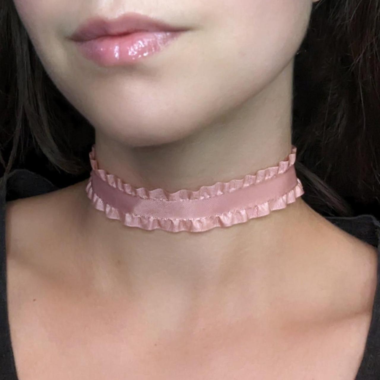 Dainty Pink Ruffled Choker Coquette Satin Ribbon... - Depop