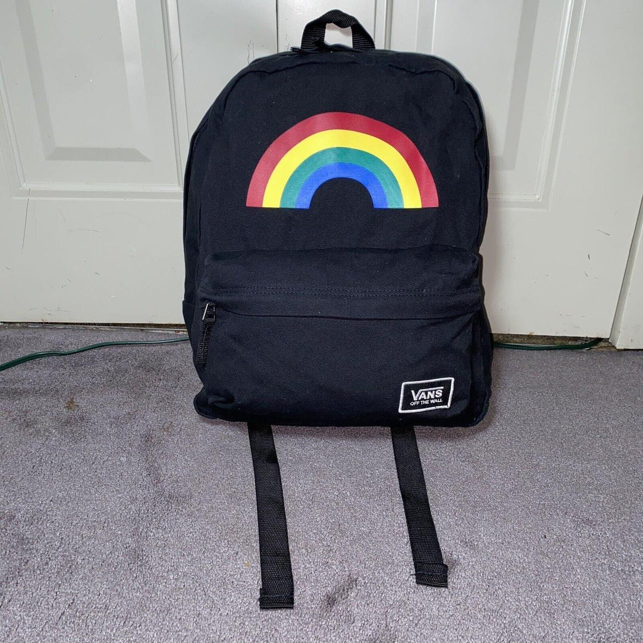 Vans Off the Wall Black Backpack w/Lg Rainbow Logo... - Depop