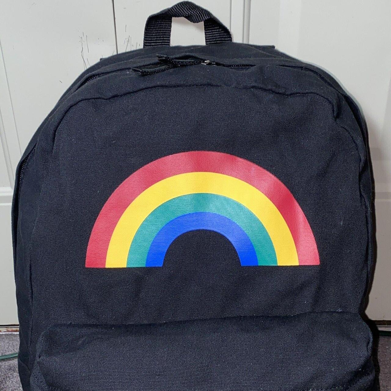 Vans Off the Wall Black Backpack w/Lg Rainbow Logo... - Depop