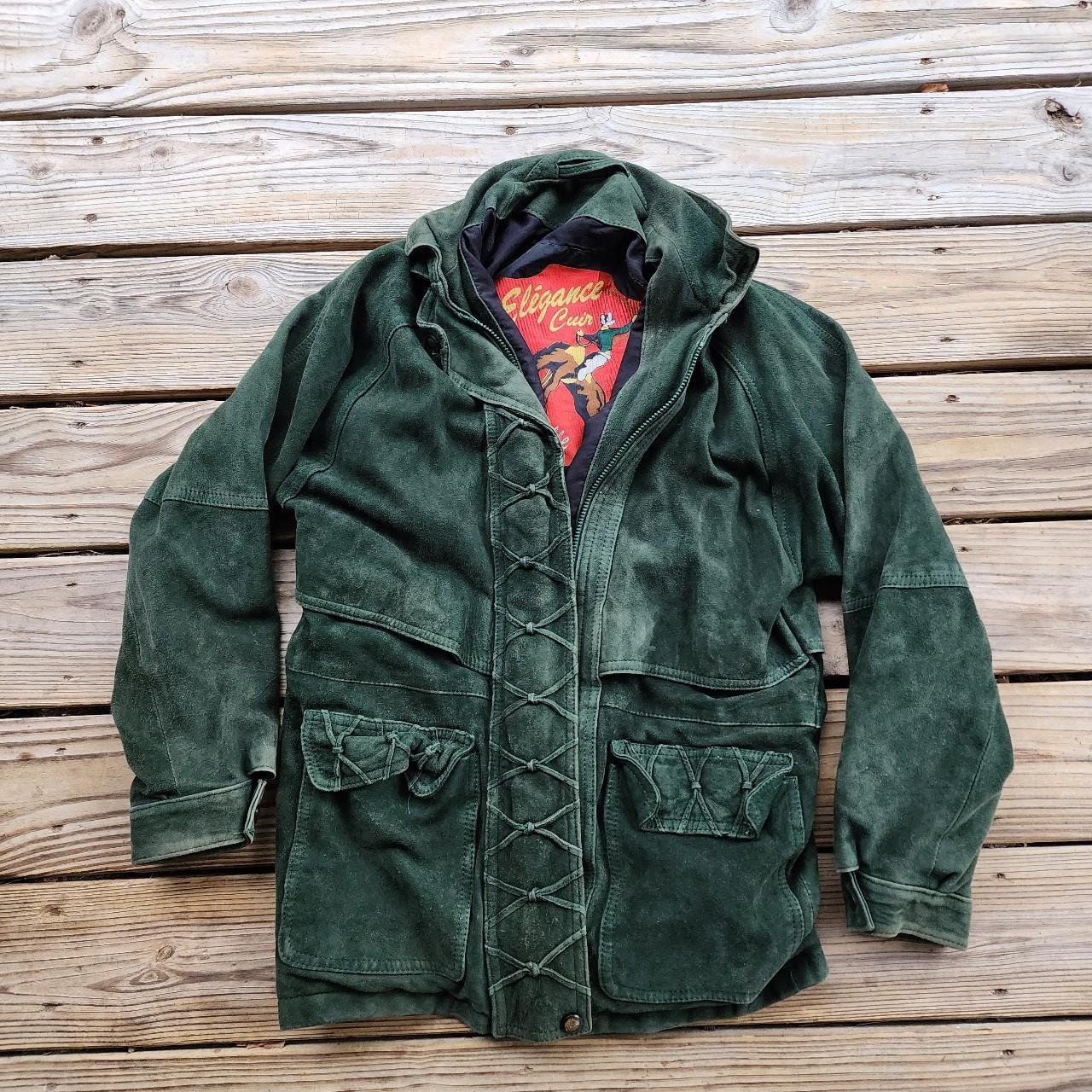 Vintage 80s Elégance Cuir Rodeo Jacket Green Suede... - Depop