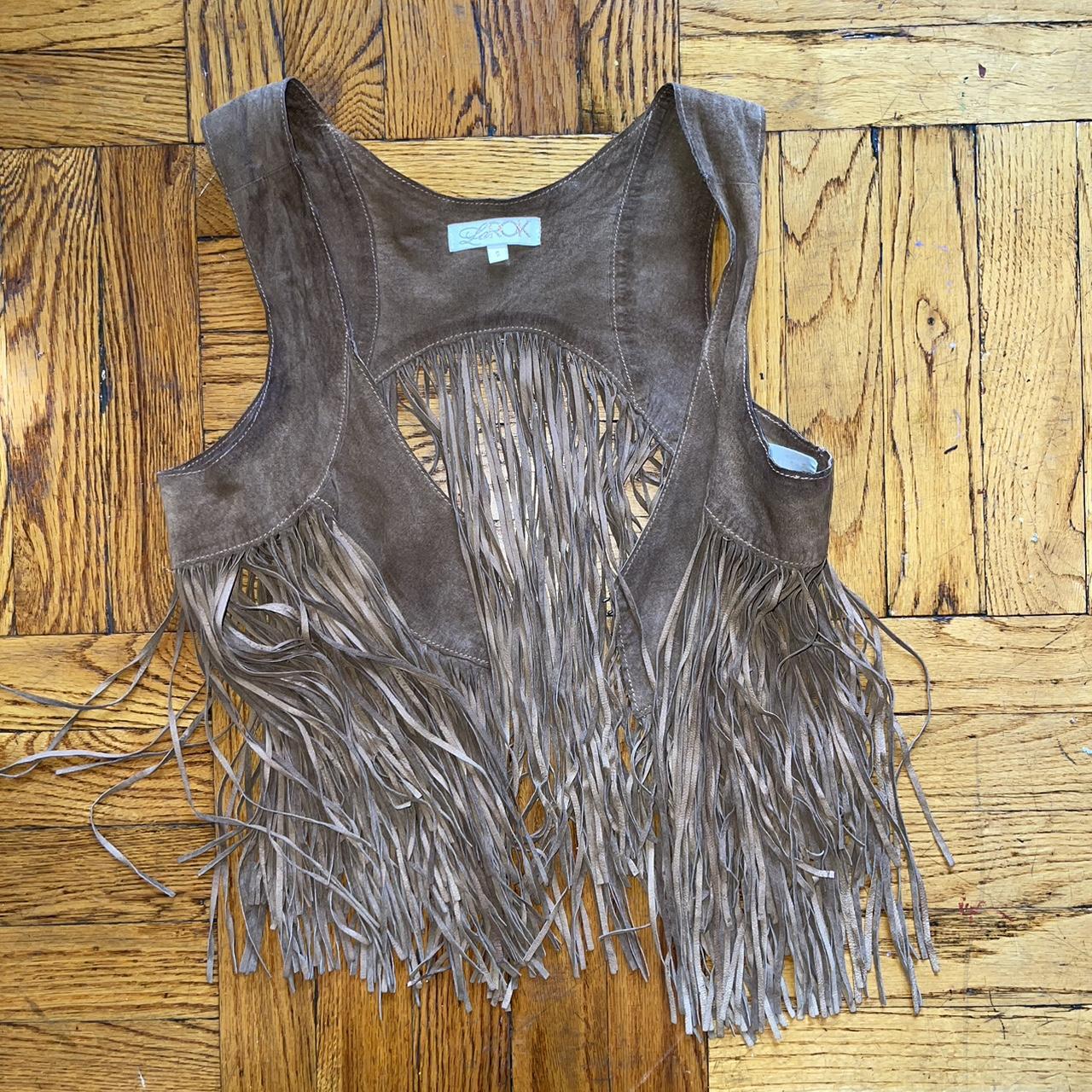 100% leather Fringe Vest in Brown. 70s style LaRok.... - Depop