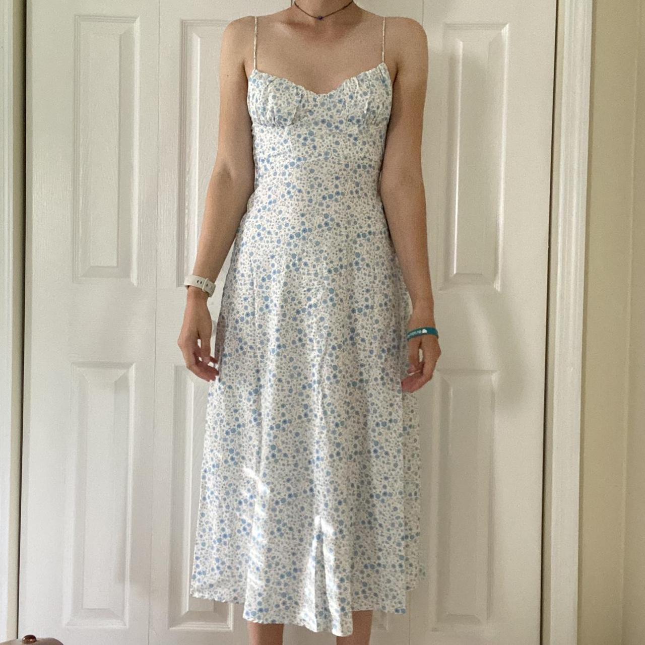 Princess Polly Women's White and Blue Dress | Depop