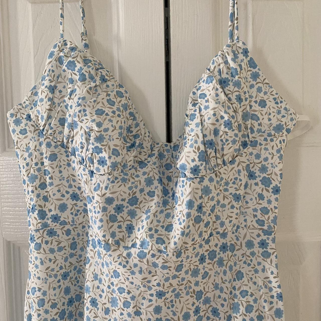 Princess Polly Women's White and Blue Dress | Depop