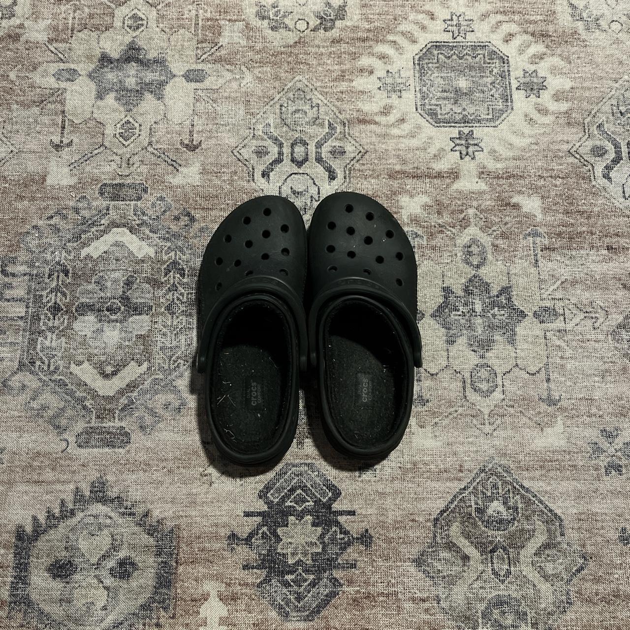 “crocs” black good condition 💌size m8 w9 💌the fur... - Depop