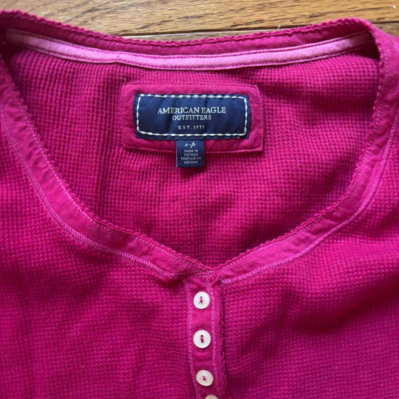 Old 2010s American Eagle pink henley button top long... | Depop