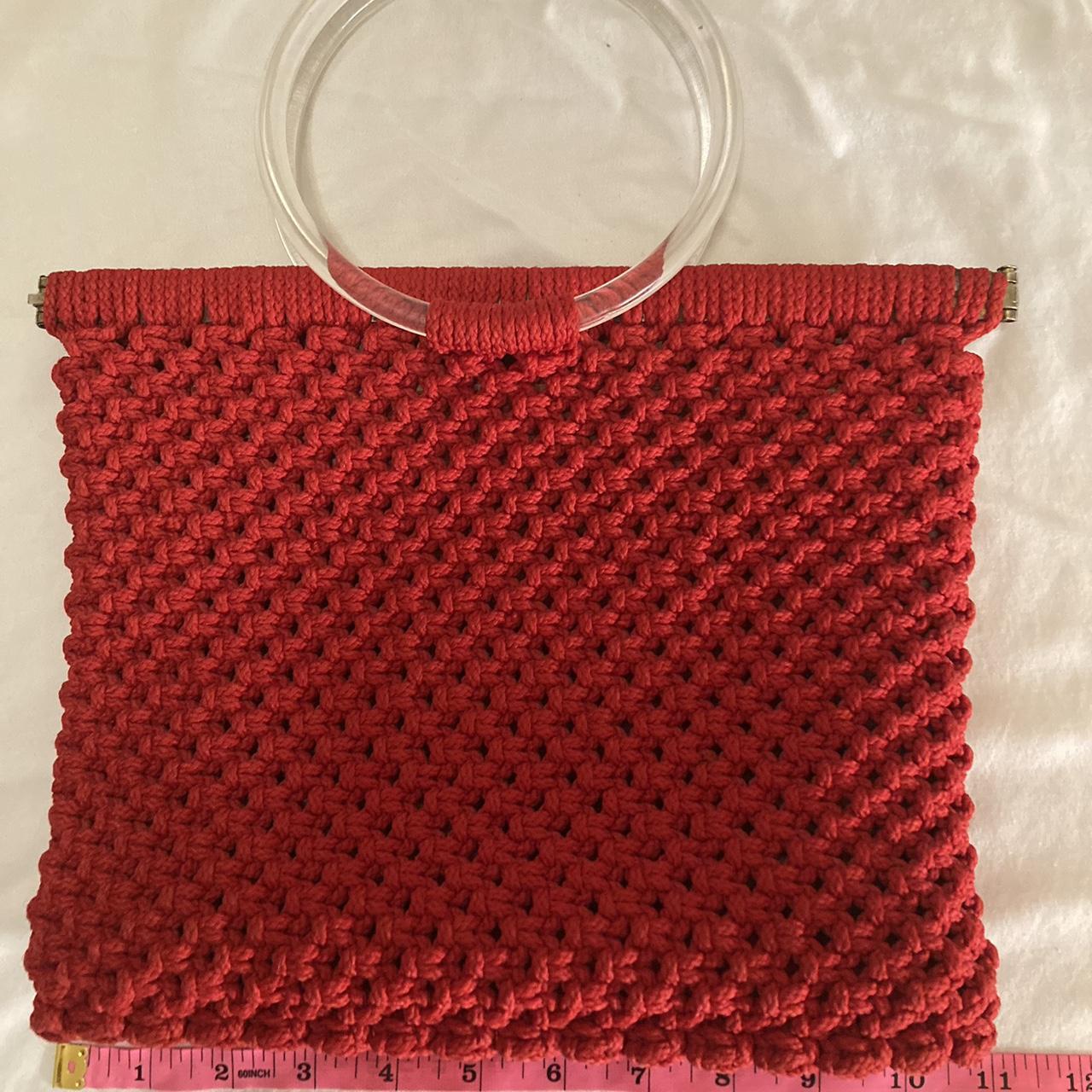 Red macrame handbag with sturdy metal clips. Clear... - Depop