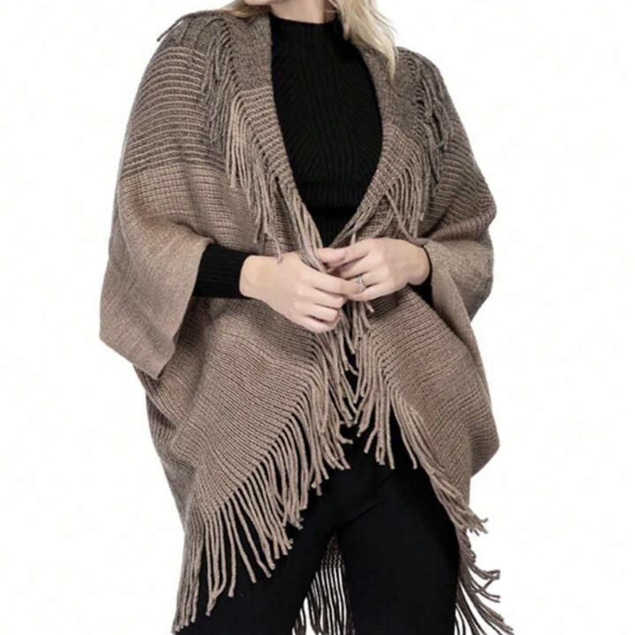 Ladies' Khaki Batwing Cape Shawl With Tassel Scarf,... | Depop