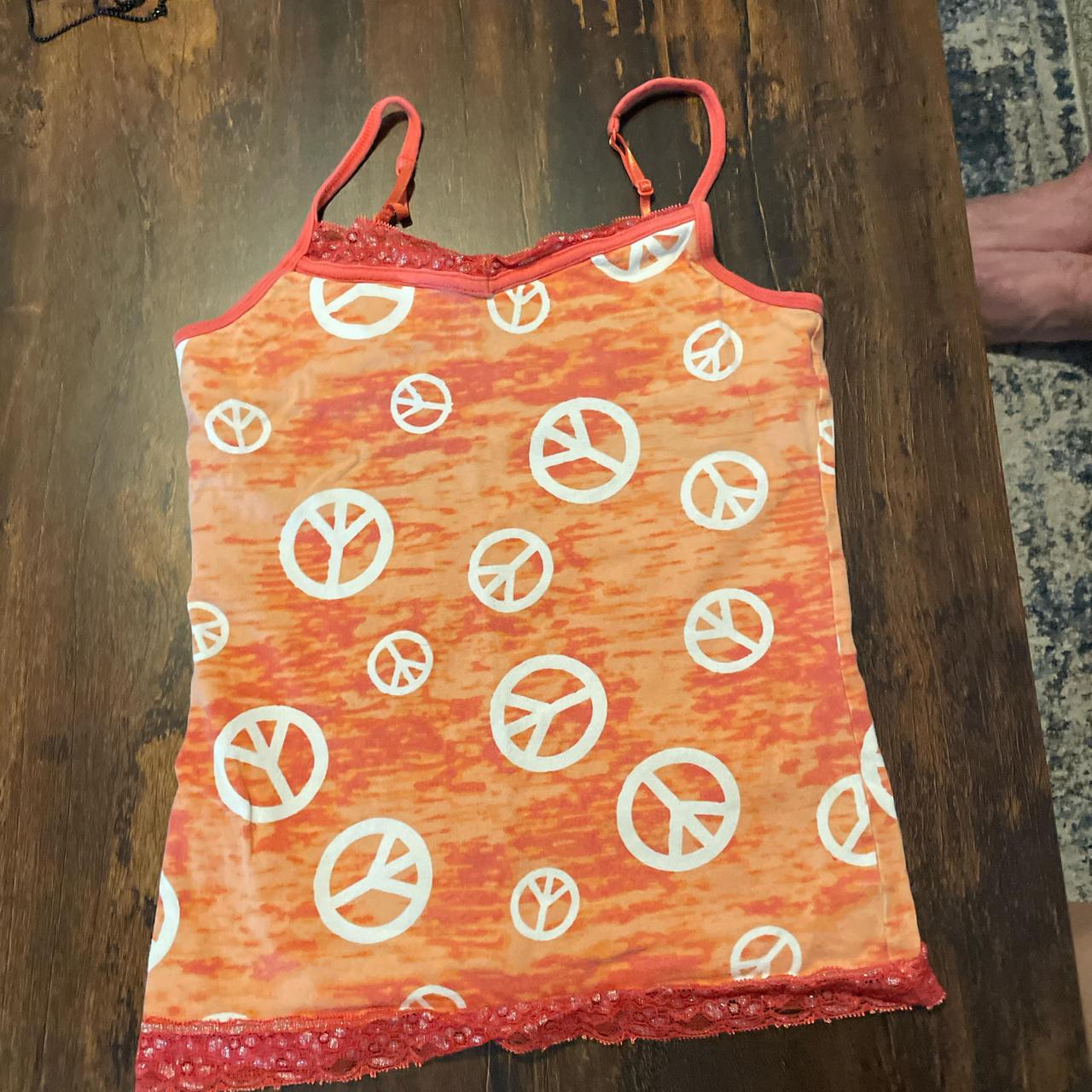 Small orange peace sign lace adjustable tank top - Depop