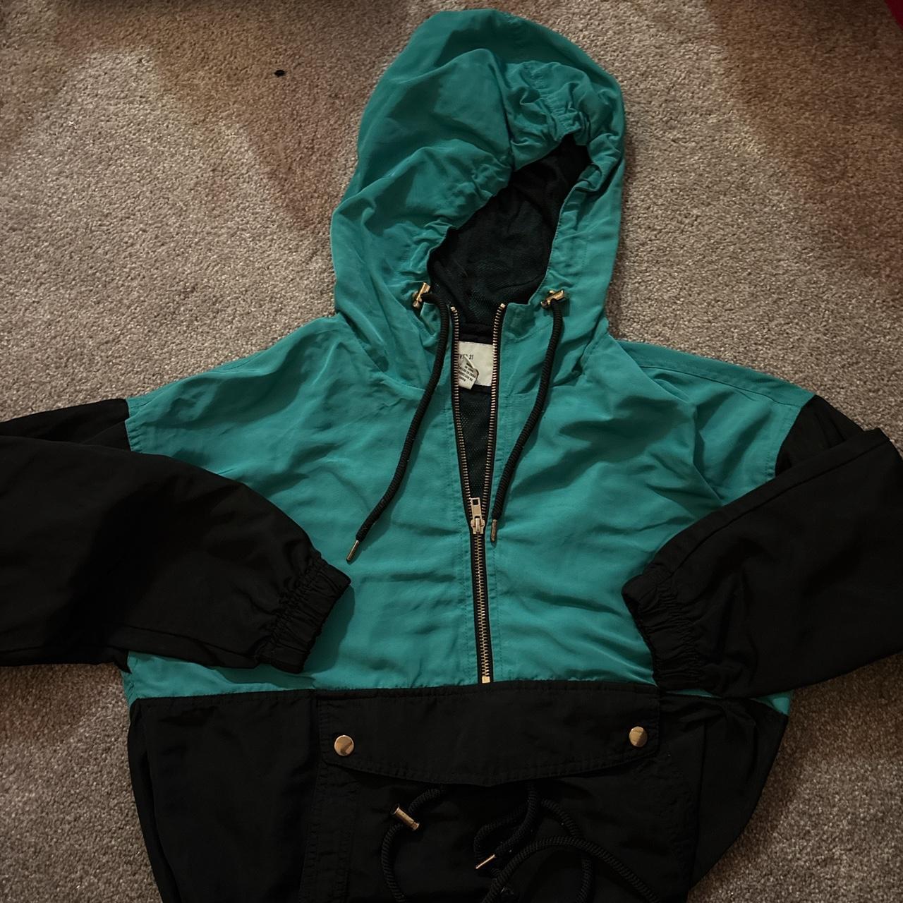 Teal color block windbreaker jacket fits more like a... | Depop