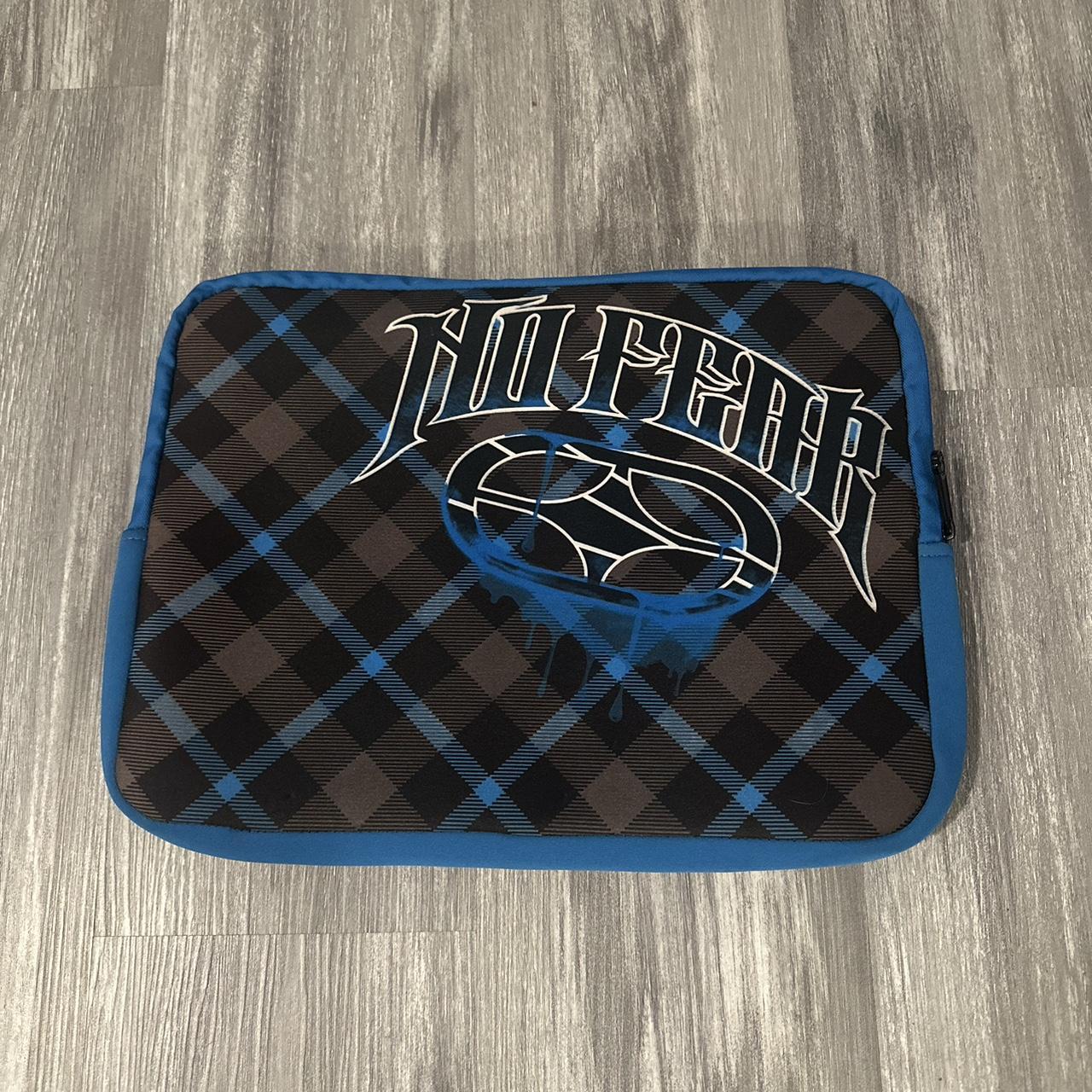 No Fear blue and black plaid laptop sleeve with a... | Depop