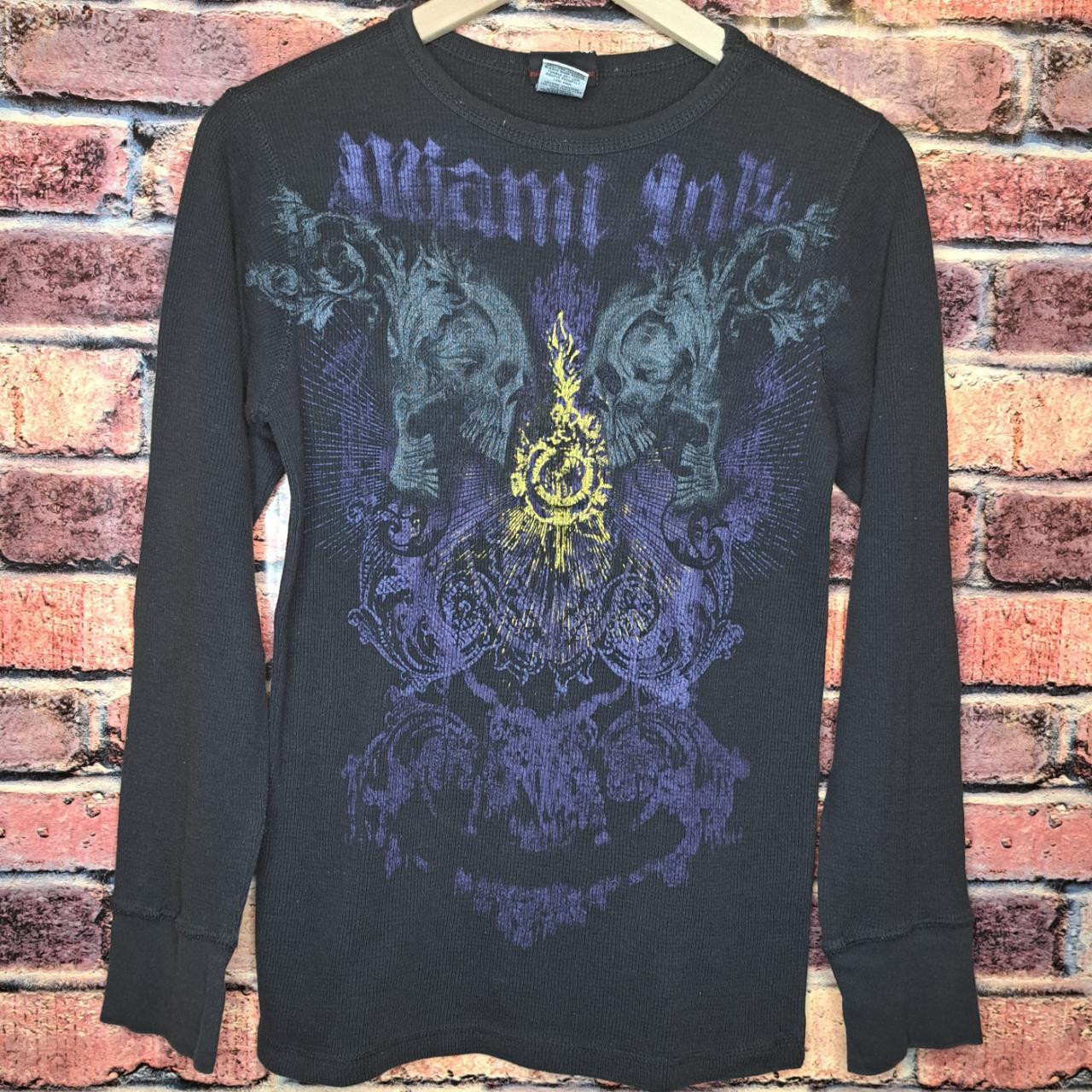 y2k Miami Ink Brand Skulls Thermal Long Sleeve t... - Depop
