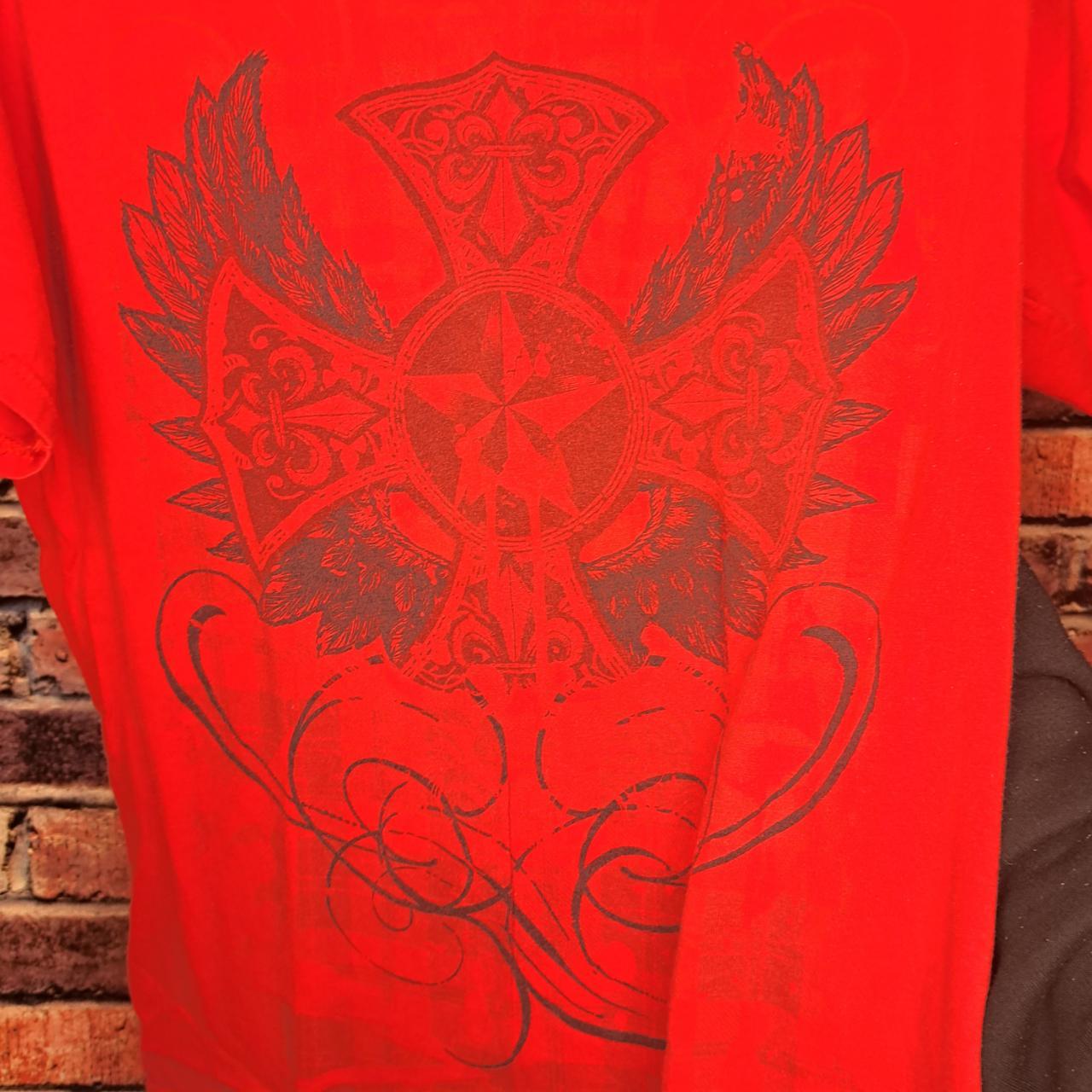 y2k Hybrid Brand Star, Cross, and Wings t shirt Size... - Depop