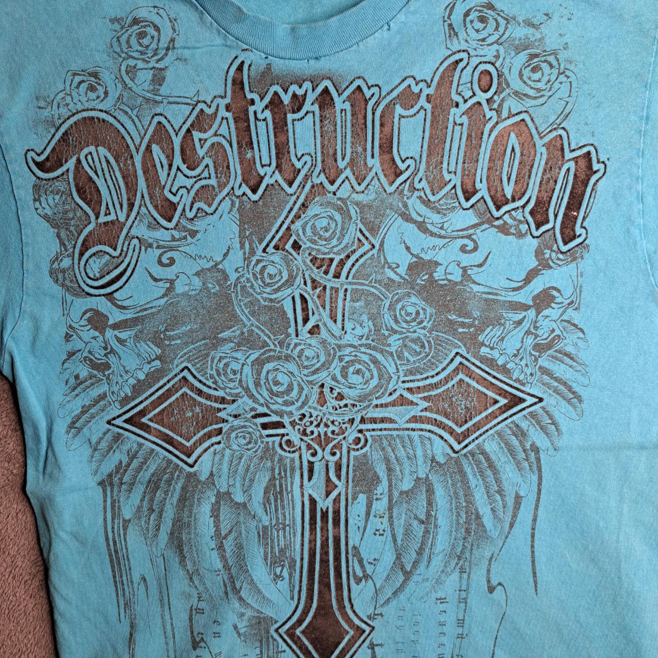 y2k grunge punk style "Destruction" cross roses and... - Depop