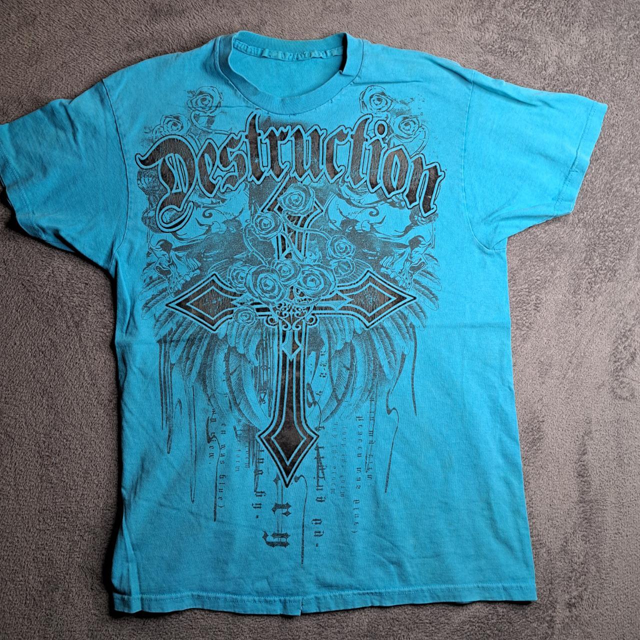 y2k grunge punk style "Destruction" cross roses and... - Depop