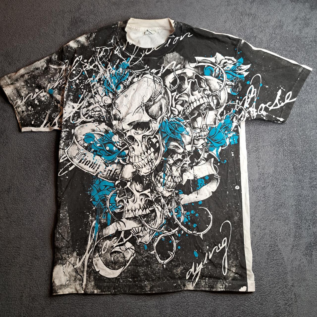 y2k grunge punk style miami ink skulls roses and... - Depop