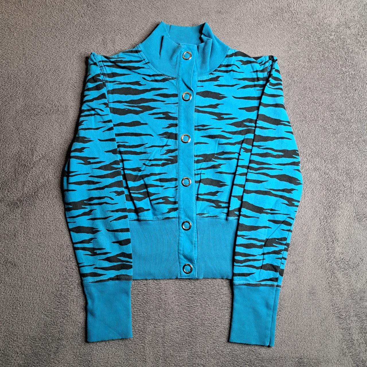 0340 - y2k zebra print blue women's button up... - Depop
