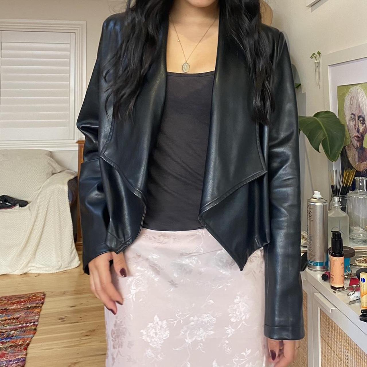 FAUX LEATHER MIDRIFF JACKET Size M/L, best fits... - Depop