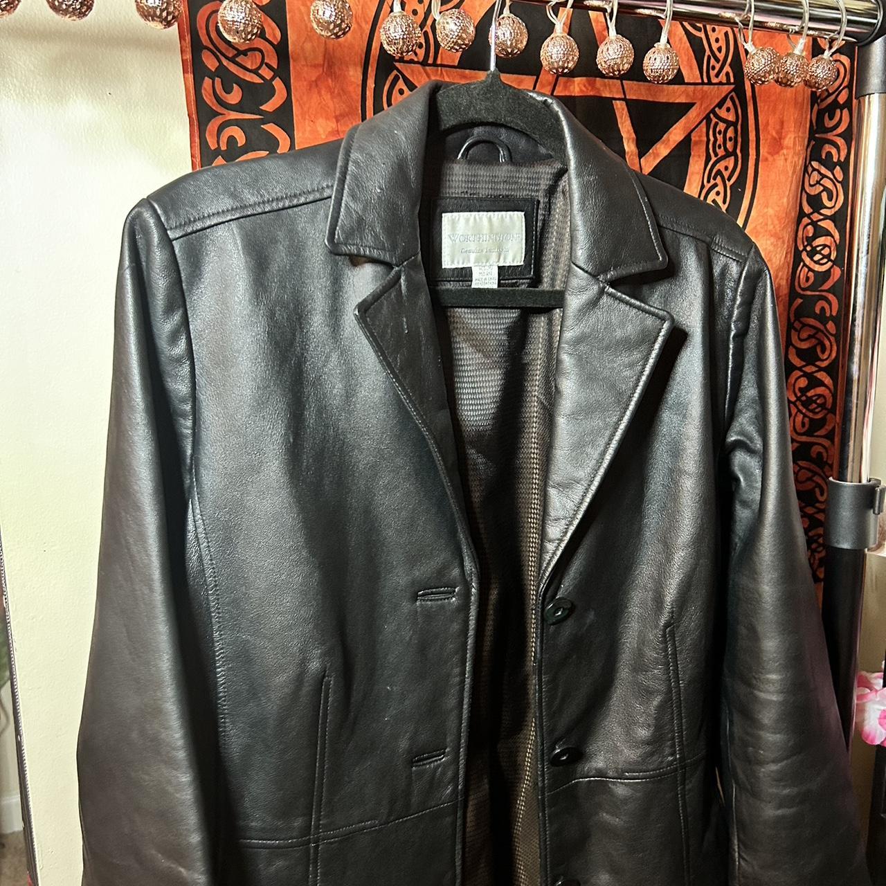 Thrifted Leather Jacket Worthington- slight small... - Depop
