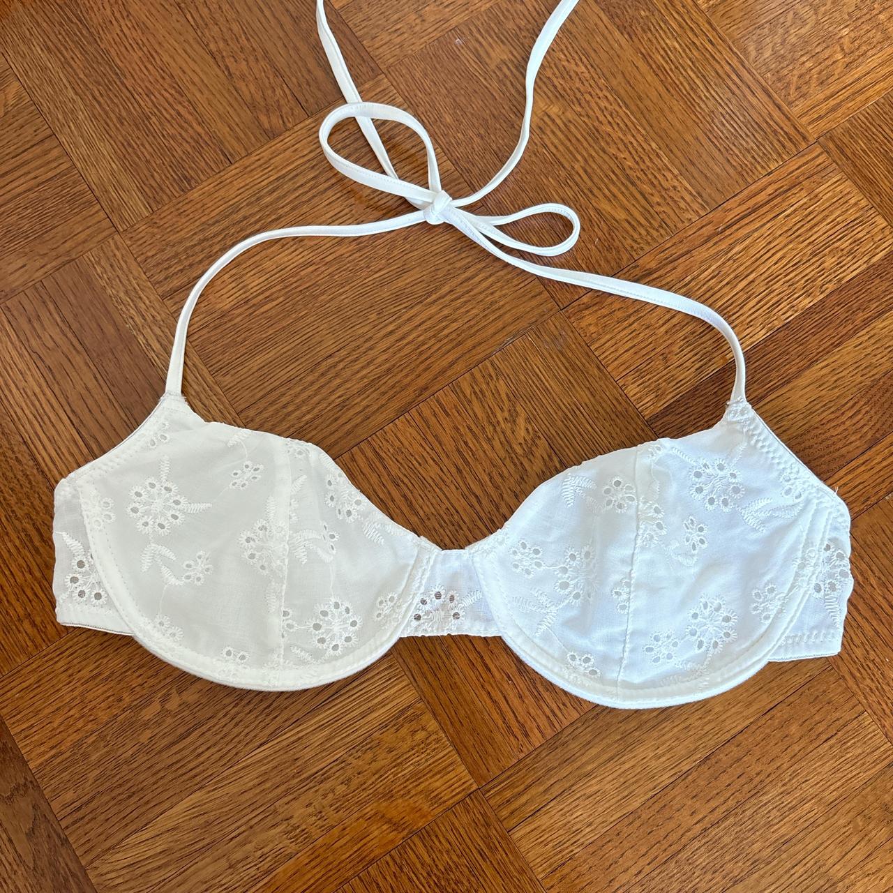 White embroidered flower bra or halter top size... - Depop