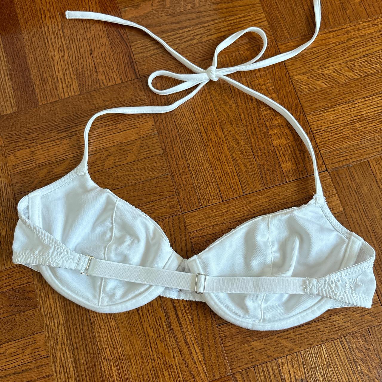 White embroidered flower bra or halter top size... - Depop